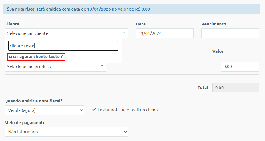 [Menu Vendas] Como emitir uma nota teste – Central de Ajuda